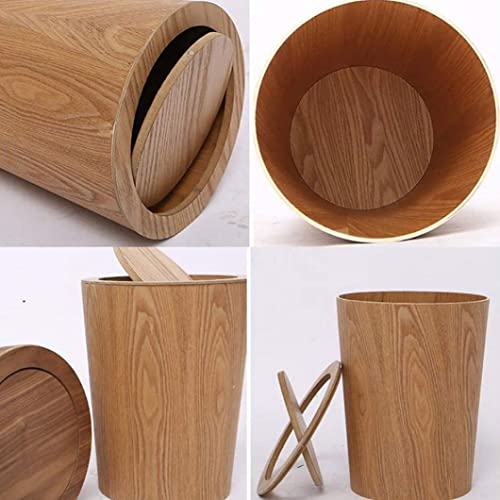 Nirelief Wood Waste Bin with Swing Lid Round Trash Can Kitchen Garbage Basket for Bedroom Wooden Rubbish Bin for Hotel Round Wastebasket Can Garbage Basket for Living Room Waste Bin with Swing Lid