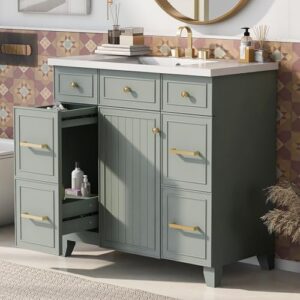 eafurn 36" bathroom vanity with sink combo set, modern undermount shaker cabinet, includes countertop & integrated sink, soft closing door and 4 drawers, bath room dresser