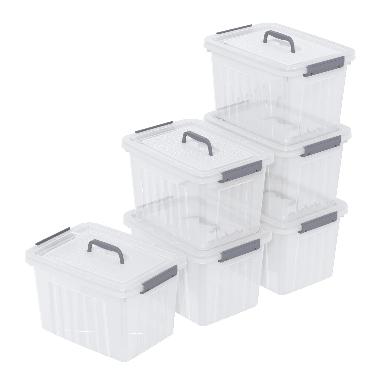 Udotry 6-Pack 10 Quart Clear Latching Bin with Handle, Plastic Storage Box with Lids