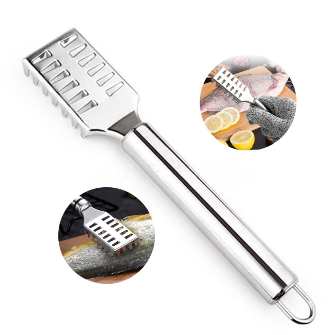 Tuimiyisou Fish Scale Planer Fish Scaler Fish Scale Planer Remover Scraper Sawtooth Extractor Stainless Steel with Firm Grip Kitchen Tool