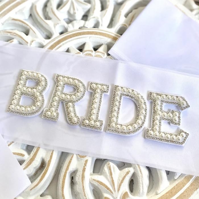 Serencatcher Pearl Bride Sash for Bridal Shower, Bride to Be Sash White Satin Bride Sash for Bachelorette Bridal Shower Wedding Engagement Party Decorations