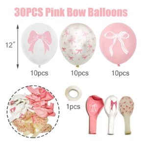 HPWF 30pcs Pink Latex Bow Balloons,12" Bow Theme Birthday Party Bachelorette Decorations, Bridal Engagement Decor, Coquette Cute Supplies