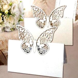 50 Pcs Place Cards for Table Setting with Butterfly White Folded Blank Table Seat Card Name Signs Card for Reception Baby Shower Weddings Party Dinner