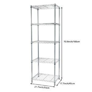 WZONICE98 5 Tiers Household Metal Shelves Adjustable Shelving Kitchen Utility Storage Rack Closet Organizer Microwave Warehouse Study Food Storage for Garage Bedroom Office Bearing 250 lbs Silver