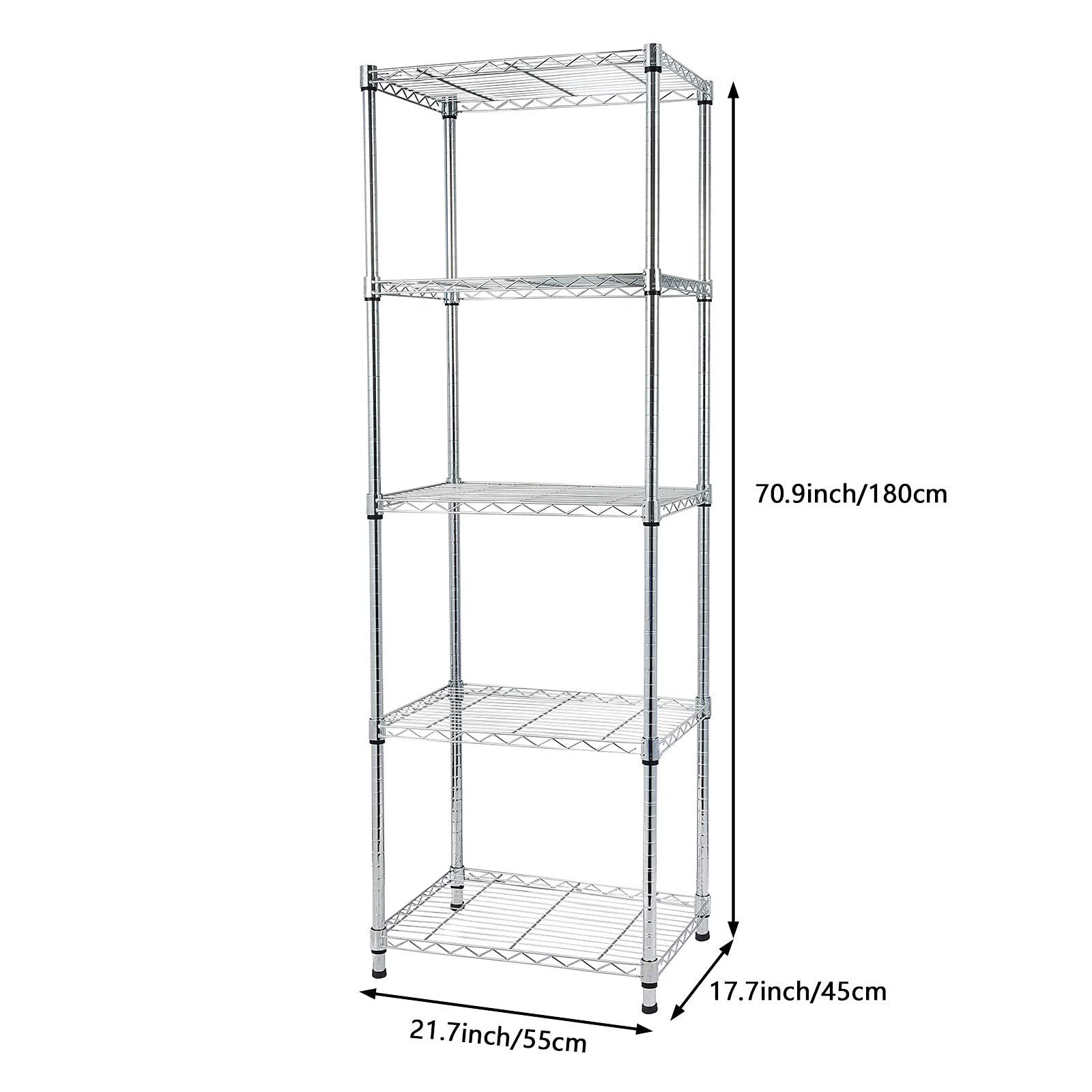 WZONICE98 5 Tiers Household Metal Shelves Adjustable Shelving Kitchen Utility Storage Rack Closet Organizer Microwave Warehouse Study Food Storage for Garage Bedroom Office Bearing 250 lbs Silver