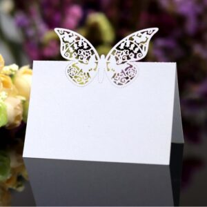 50 Pcs Place Cards for Table Setting with Butterfly White Folded Blank Table Seat Card Name Signs Card for Reception Baby Shower Weddings Party Dinner