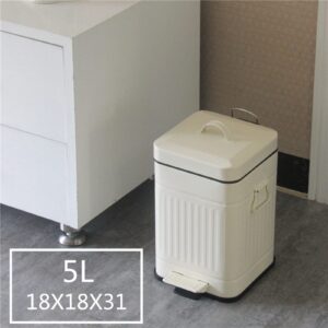 HarmonyBliss Retro Trash Bin Light Luxury Thickening Square Step On Trash Can with Lid for Home Kitchen Bathroom (5L Beige 18x18x31cm / 7.1x7.1x12.2in)