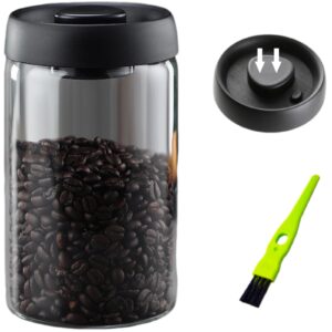 helpylife vacuum coffee canister, 40.6floz grey glass coffee bean storage,perfect for coffee beans,loose tea,candy,sugar,nuts,spices (1200ml)