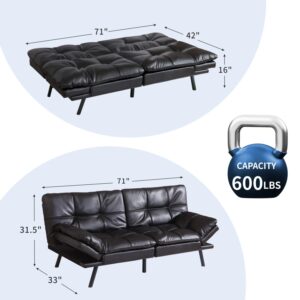 MUUEGM Futon Sofa Bed Couch Memory Foam Futon Convertible Couch Bed Sleeper, Modern Love Seat Daybed Sofa for Living Room, Small Space, Office, 71", Adjustable Backrests Armrests, Black