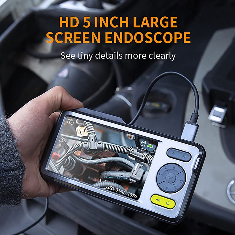 5MM Endoscope Camera, 1080P Dual Lens, 140° Wide Angle, 5.0 Inch Screen, 3500mAh, IP67 Waterproof, Flashlight, Sturdy Case, for Automotive HVAC Plumbing