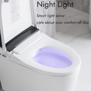 Smart Toilet with Heated Bidet Seat, Intelligent Tankless Toilet with Bidet Built-in, Feet Sensor, Auto Open/Close Seat, Off Seating Auto Flush, Night Light, Warm Water & Dryer, White