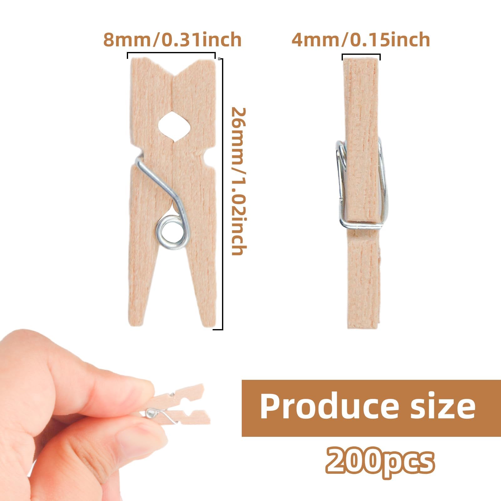 200PCS Mini Clothes Pins Small Clothes Pins Wooden & Tiny Clothes Pins for Photos Push Pin Clothes Pins for Classroom & Wooden Pegs for Wall Hanging Pictures Small Clothespins（2.5X0.3CM