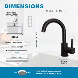 ABTIABGY 304 Stainless Steel Bar Sink Faucet, Bathroom Kitchen Faucet Prep Wet Small Mini Kitchen Bath Utility Marine Faucet Single Hole Farmhouse Vanity Lavatory Faucets (BKF-Matte Black)