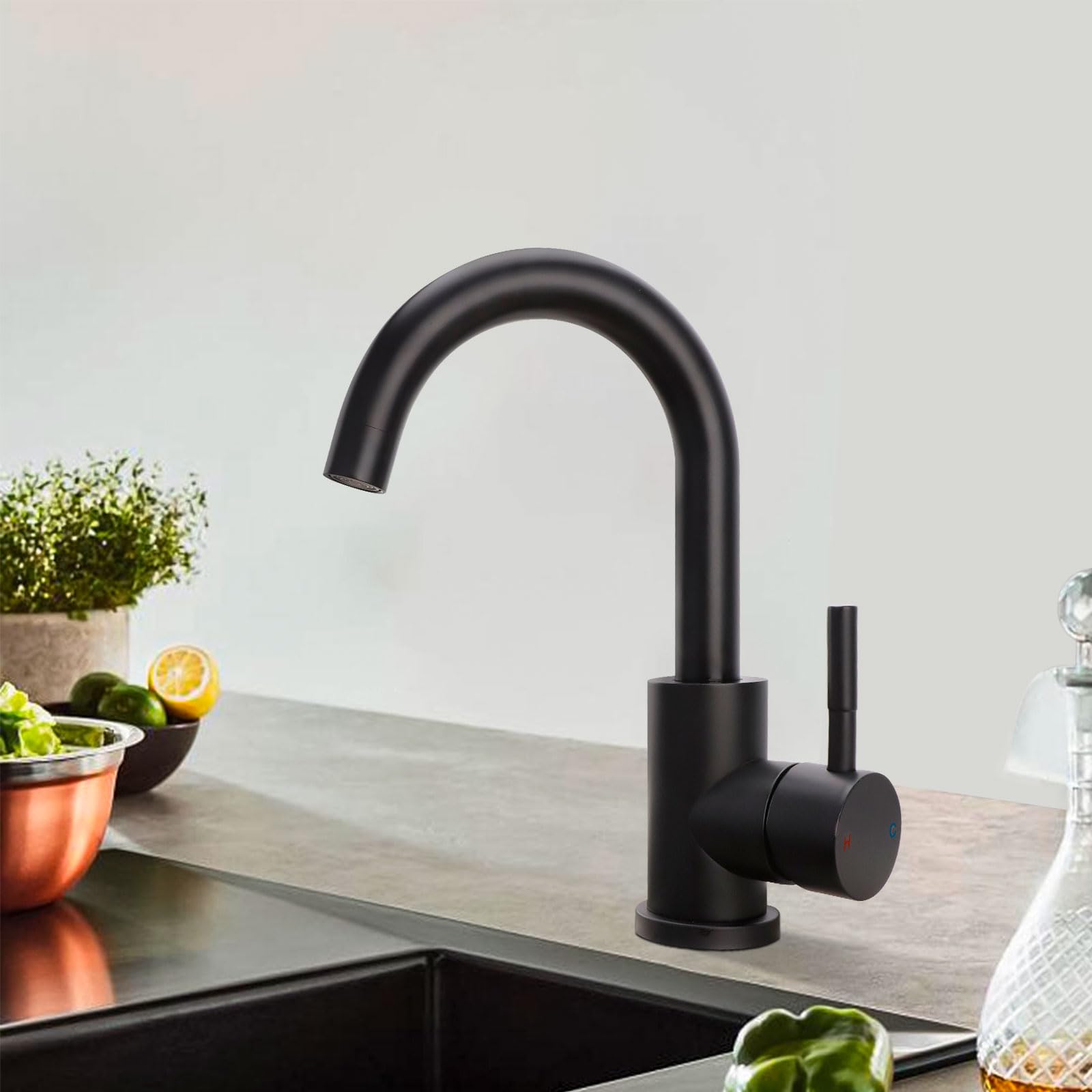 ABTIABGY 304 Stainless Steel Bar Sink Faucet, Bathroom Kitchen Faucet Prep Wet Small Mini Kitchen Bath Utility Marine Faucet Single Hole Farmhouse Vanity Lavatory Faucets (BKF-Matte Black)