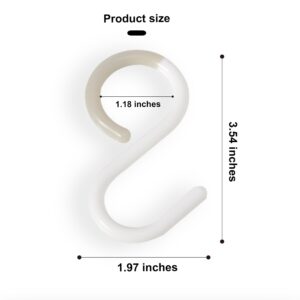 AOKELEON 6 Pack Secure and Quiet Plastic S Hooks Rack Hanger S Shaped Hooks Hanging Flexible Neck for Easy Twist and Lock Rust-Free Non Slip for Kitchen Bathroom White (Large (3.5 inch))