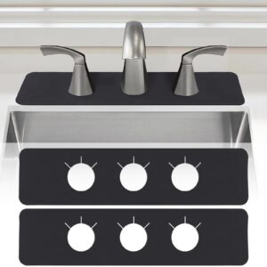 2 pcs bathroom sink splash guard- faucet mat for kitchen sink 3 holes, freely cutting splash guard behind faucet drip catcher for kitchen for mat sink in kitchen,bathroom,rv and camper