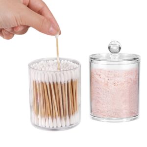 2-pack Qtip Dispenser Apothecary Jars, Cotton Swab,Round Pads, Floss Clear Plastic Apothecary Jar Set for Bathroom Canister Storage Organization, Vanity Makeup Office Dresser Organizer