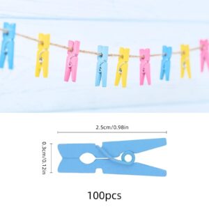 100PCS Mini Clothespins Colored Clothespins for Photos & Small Clothespins for Classroom, Rainbow Classroom Pins Wooden Pegs for Wall Hanging Pictures Push Pin Wooden Clips (2.5X0.3CM)