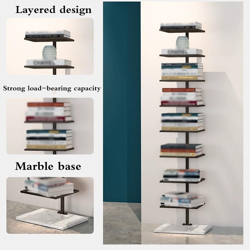 Aurorize Metal Spine Book Tower,Modern Vertical Bookshelf Tower,Floor-to-Ceiling Invisible Bookshelf,for Home Office,Living Room,Bedroom,Kitchen,Gold-13.7x11x59in