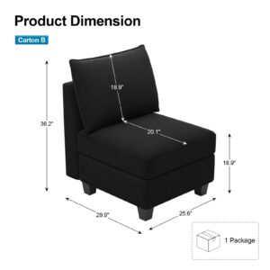 Belffin Modular Sofa Middle Seat Module for Velvet Piping Modular Sectoinal Couch, Armless Single Sofa, Black