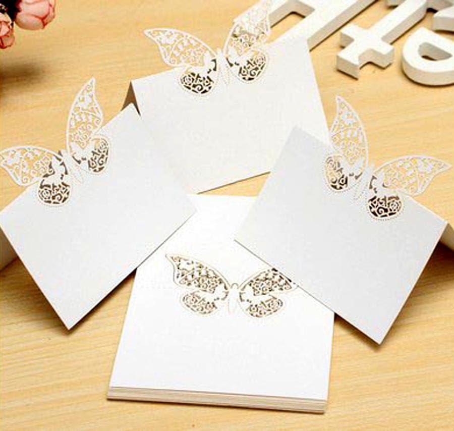 50 Pcs Place Cards for Table Setting with Butterfly White Folded Blank Table Seat Card Name Signs Card for Reception Baby Shower Weddings Party Dinner