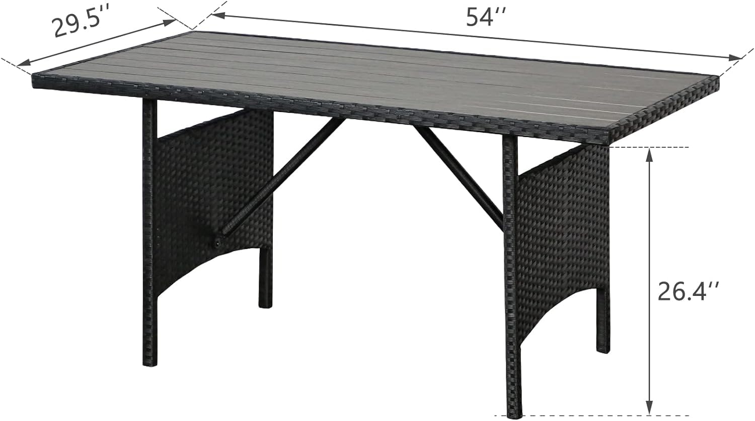 U-MAX Wicker Outdoor Dining Table, 54” Metal Frame Table for Patio Furniture Set or Indoor (Black)