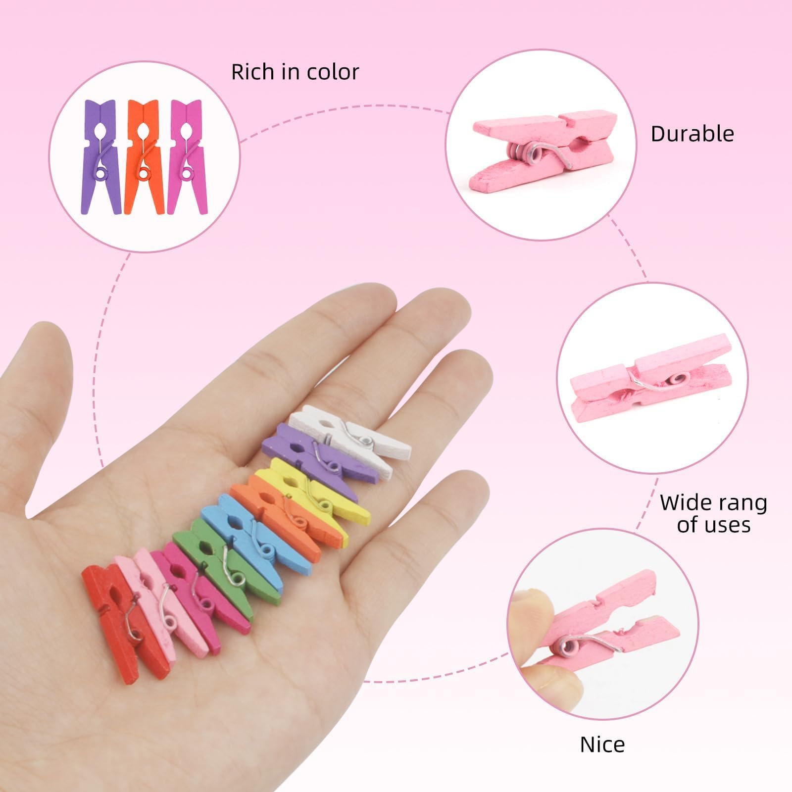 100PCS Mini Clothespins Colored Clothespins for Photos & Small Clothespins for Classroom, Rainbow Classroom Pins Wooden Pegs for Wall Hanging Pictures Push Pin Wooden Clips (2.5X0.3CM)