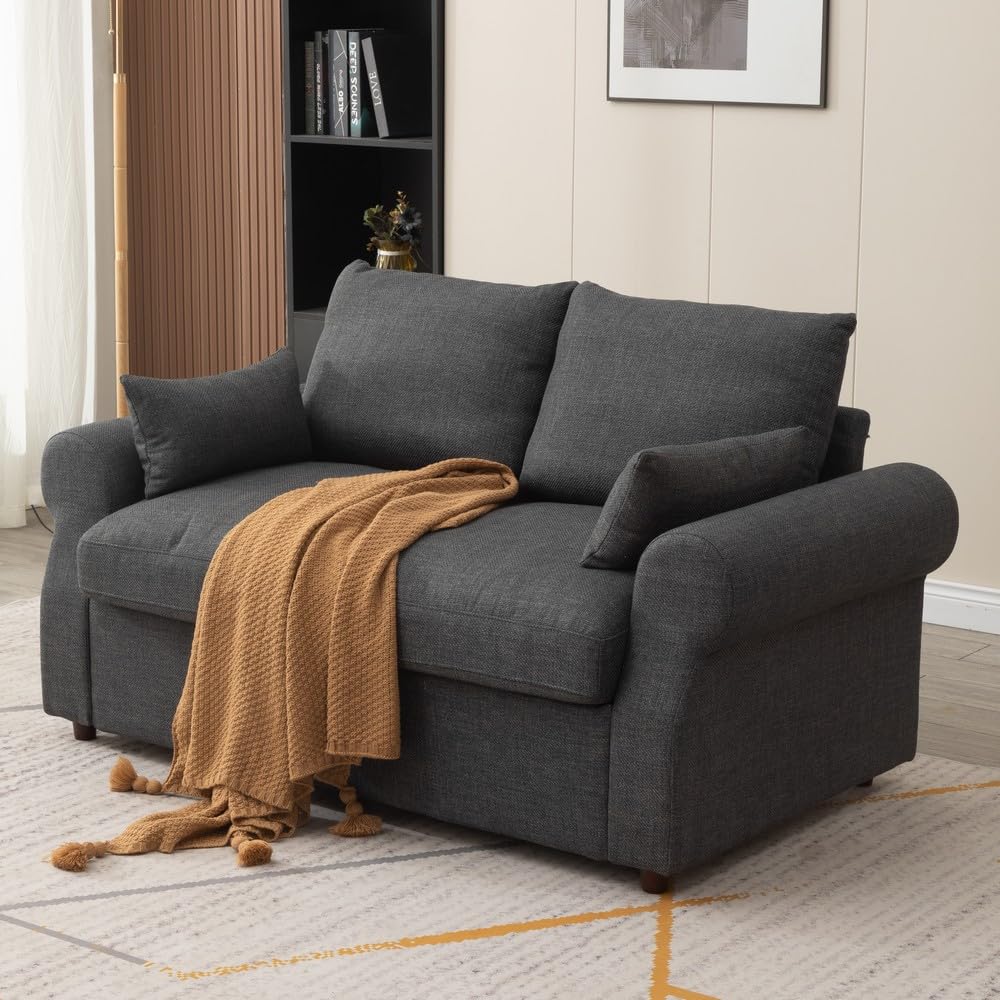 Panana Linen Fabric Sofa with Lift-up Under Storage, Light or Dark Gray, 2 or 3 Seater (Dark Gray Linen Fabric, 2 Seater)