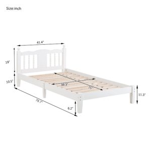 Bellemave Kids Twin Bed, Wooden Twin Platform Bed for Boys, Girls, Teens, Twin Size Bed Frames for Kids, White Twin Bed Frame, White