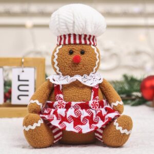 JJYZB Adorable Christmas Gingerbread Man Plush Toy-9.4in Gingerbread Shape Stuffed Animal,Gingerbread Plush Doll for Christmas Tree Topper Xmas Party Decor (boy+Girl)