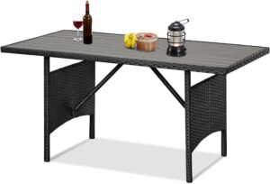 u-max wicker outdoor dining table, 54” metal frame table for patio furniture set or indoor (black)