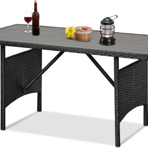 U-MAX Wicker Outdoor Dining Table, 54” Metal Frame Table for Patio Furniture Set or Indoor (Black)