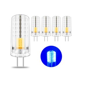 megereet blue g4 led bulb 12v light bulb 3w 20w 30w halogen bulb equivalent, g4 bi-pin base spotlight lamps for rgb landscape holiday christmas decorations halloween lighting, 5 pack