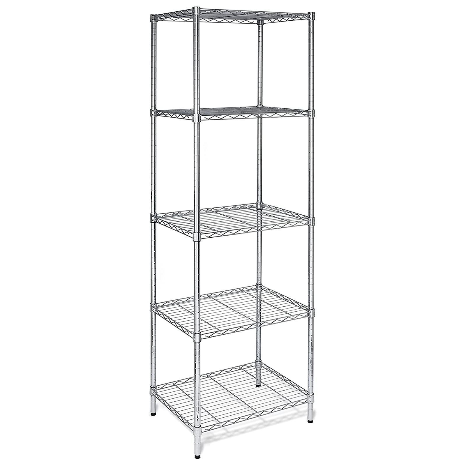 WZONICE98 5 Tiers Household Metal Shelves Adjustable Shelving Kitchen Utility Storage Rack Closet Organizer Microwave Warehouse Study Food Storage for Garage Bedroom Office Bearing 250 lbs Silver