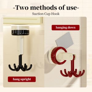 360 Degrees Rotating Folding Hook, 2024 New Suction Cup Hooks Under Cabinet Kitchen Hooks for Hanging Utensils, Utensil Rack Holder with 6 Hooks for Bathroom Towel Glass Window (Red & Black & Green)