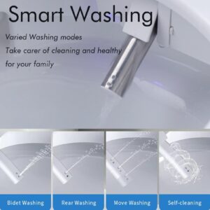 Smart Toilet with Heated Bidet Seat, Intelligent Tankless Toilet with Bidet Built-in, Feet Sensor, Auto Open/Close Seat, Off Seating Auto Flush, Night Light, Warm Water & Dryer, White