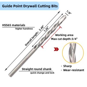 50 Pieces Drywall Cutting Tools 1/8 Inch Guide Point Cutting Bits,HSS65 Drill Bits, Cutting Drywall, Used for with Spiral Saw and Power Tools