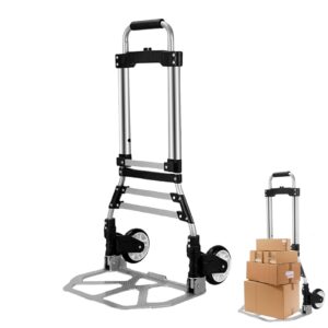 Folding Hand Truck dollys Cart, Heavy Duty 350 LB Capacity Portable Aluminum dollys Cart with Telescoping Handle and Rubber Wheels for Moving,Shopping,Travel, Warehouse Use