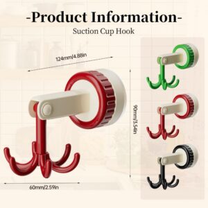 360 Degrees Rotating Folding Hook, 2024 New Suction Cup Hooks Under Cabinet Kitchen Hooks for Hanging Utensils, Utensil Rack Holder with 6 Hooks for Bathroom Towel Glass Window (Red & Black & Green)