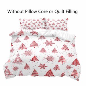 LUVIVIHOME 3PCS Red Christmas Tree Snowflake Duvet Cover Queen Bedding Set, White Duvet Cover, Winter Holiday New Year Christmas Comforter Bedspread Bed in A Bag Quilt Cover, Xmas Gifts 2 Pillow Cases