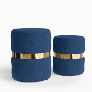 royalcraft round storage ottoman set of 2, fully assembled velvet vanity stool chair, 22qt large storage foot stool, support 200lbs padded seat for bedroom, living room, office and study room, blue