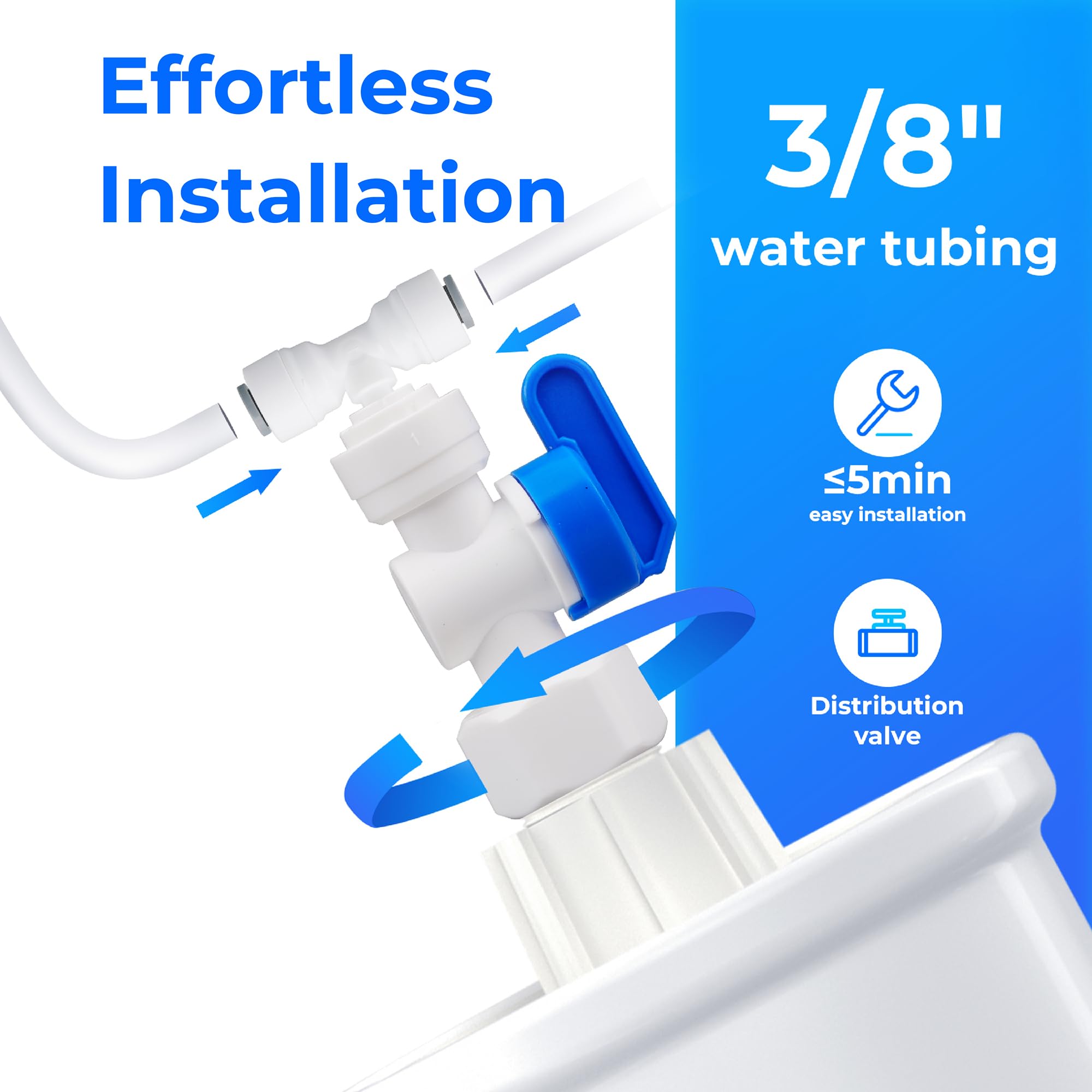 Waterdrop WD-XT Small Water Pressure Tank, RO Pressure Tank for All WD-X-series Reverse Osmosis System to Connect the Refrigerator, Mini RO Water Tank Fits 𝟯/𝟴" Water Tubing, WD-X8/X12/X16, BPA Free