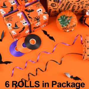 6 Rolls Halloween Ribbon,Colorful Curling Ribbon for Wrapping,Bows,Crafting 01 Black,Purple,Orange 3/16 Inch