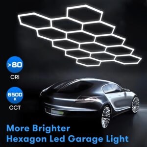 Hexagon Garage Lights: 6500K Cool White 14 Grid Hex Garage Light, 57 Packs LED Light, Super Bright Honeycomb Hexagon Ceiling Llight for Car Detailing Garage Workshop Basement Gym Barber