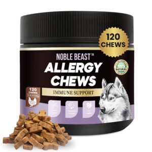 noble beast dog immune & allergy supplement - itch relief - probiotics for dogs - skin & seasonal allergies - all natural - soft chews with hemp and colostrum - chicken flavor - 120 count