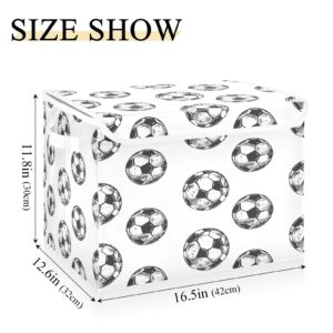 Large Collapsible Storage Bins with Lids, Soccer Balls Black White Storage Baskets Organizer Containers with Handles for Nursery Clothes Toys