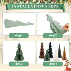 Watersay 6 Pcs Neutral Christmas Tree Honeycomb Centerpiece Minimalist 3D Paper Trees Centerpiece Rustic Reusable Table Decorations for Home Decor Xmas Gift(Green, Brown)