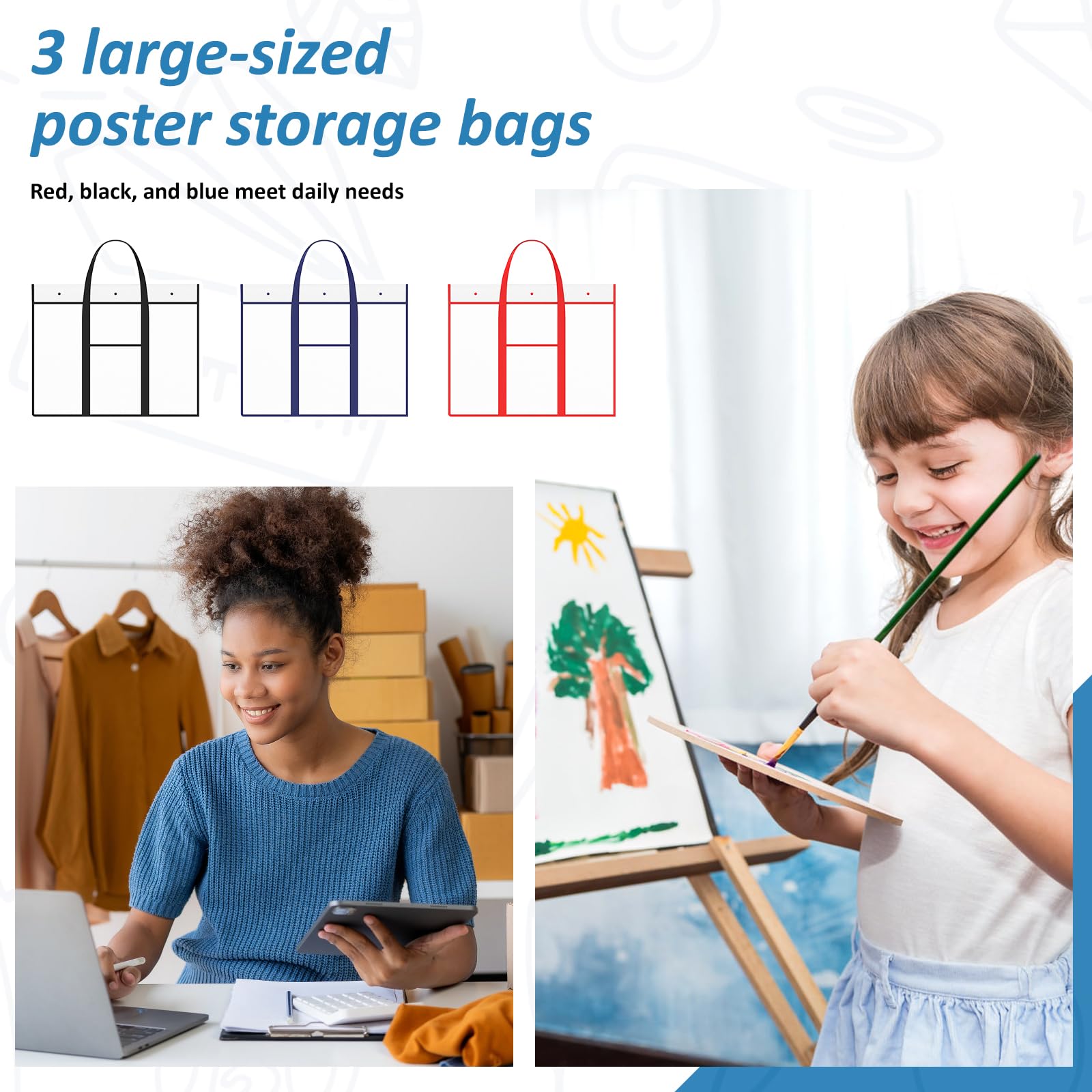 3 Pcs Large Poster Storage Bag 31.5'' x 25.5'' Bulletin Board Holder Art Portfolio Case PVC Art Portfolio Container Bulletin Board Storage Box with Pocket for Teachers Artist Classroom Organization