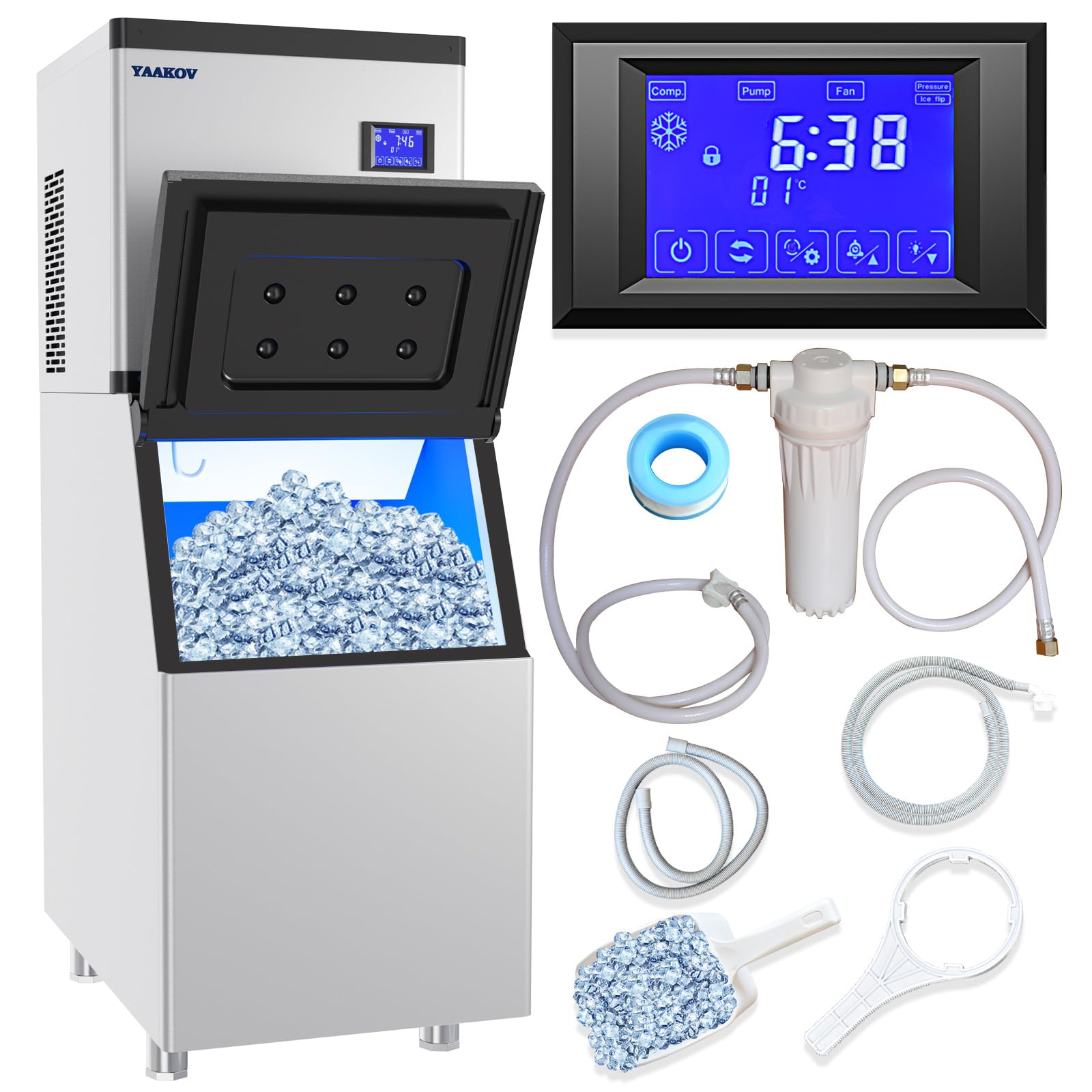 YAAKOV Commercial ice Machines 550LBS/24H with 400LBS Bin Commercial Ice Maker Machine 22" Air Cooled Clear Cube Ice for Restaurant Bar, 110V Dic nie sowim