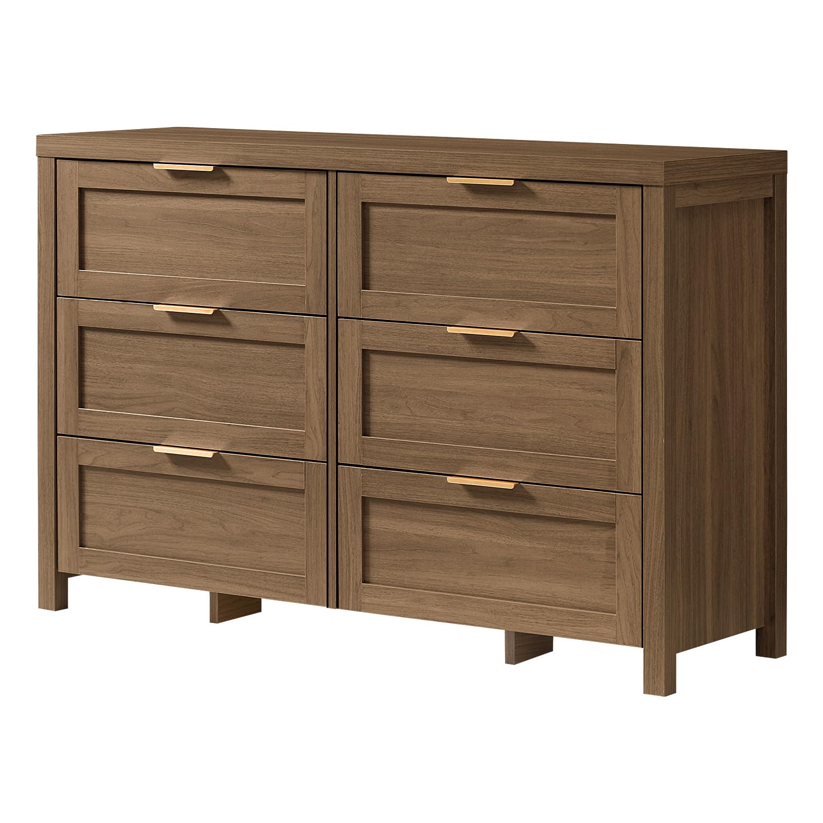 OAKHAM HOME Sherwood 6 Drawer Double Dresser, 47" Wide Wooden Storage Chest with 1.4 Inch Thick Top, Modern Storage Organizer for Bedroom, Living Room, Hallway